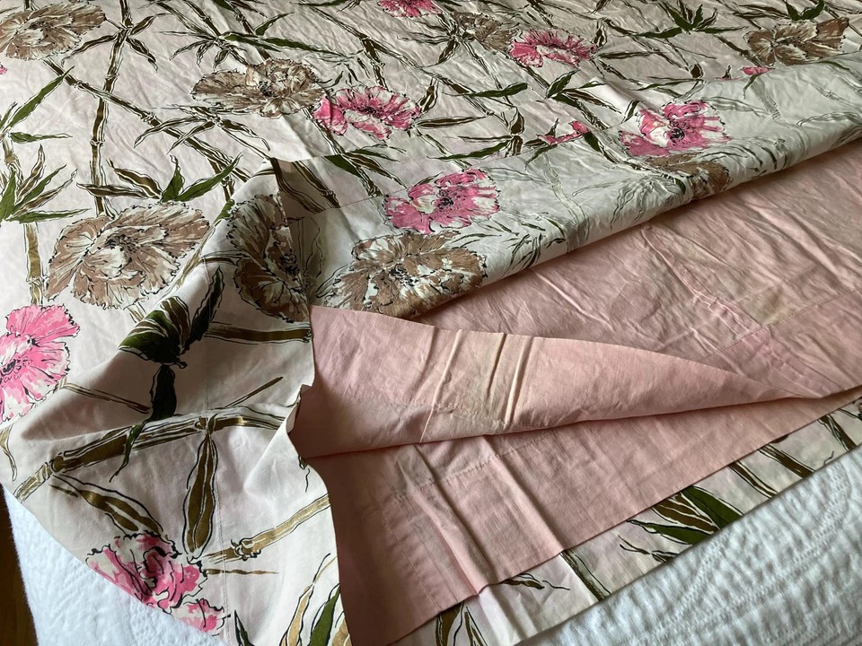 Tropical Floral & Bamboo Mid-Century Curtain Panel ~ Pinch-Pleat Pink ...