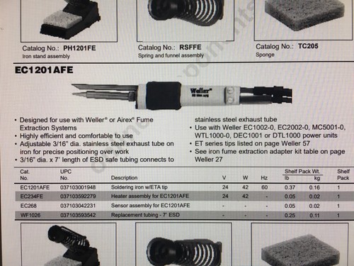 WELLER EC1201AFE SOLDERING SOLDER Fume Extraction Iron for EC1002-0 ...
