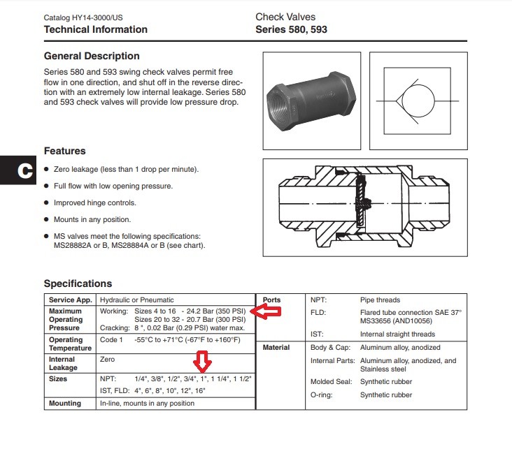 PARKER TELEDYNE REPUBLIC 583-1D1 1" NPT SWING CHECK VALVE 350 PSI ...