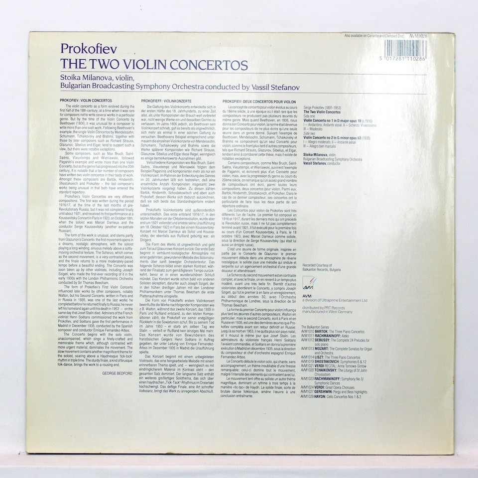 STOIKA MILANOVA – PROKOFIEV the 2 violin concertos AVM LP EX+ | eBay