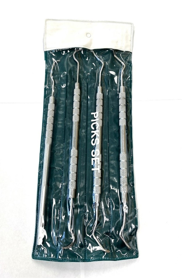 NIB 4PC 7"DENTAL TOOTH TEETH STAINLEES STEEL DOUBLE END PICK UP ...