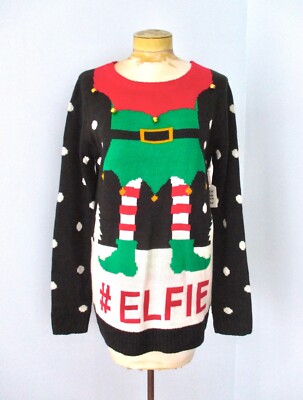 NWT Forever 21 ELFIE Ugly Christmas Elf Sweater Jingle Bells Soft ...