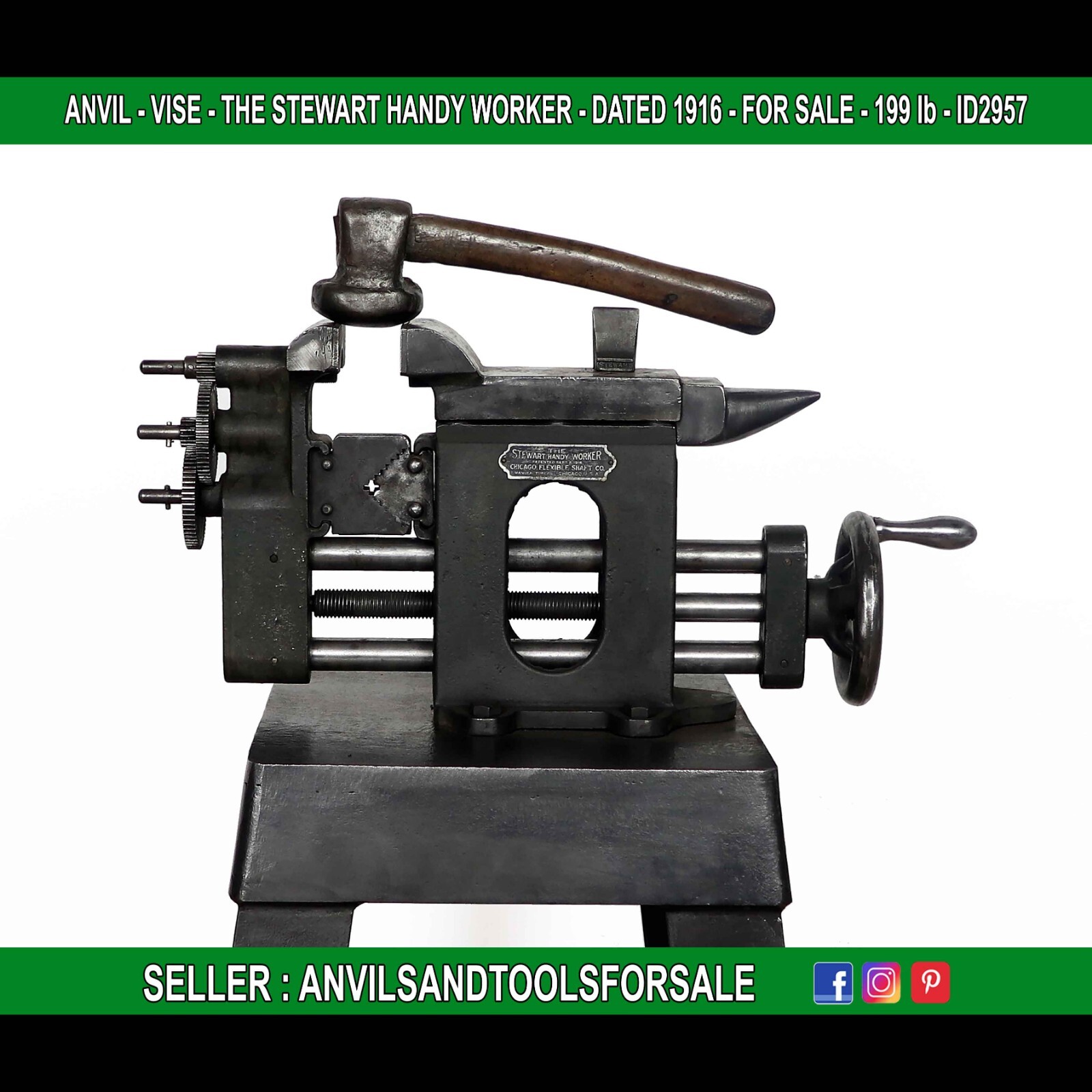 ANVIL - VISE - THE STEWART HANDY WORKER - DATED 1916 - 199 lb - ID2957 ...