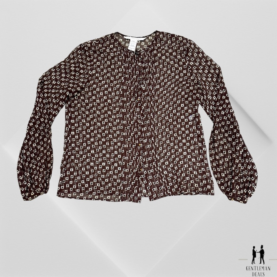 Diane Von Furstenberg Womens Silk Sheer Dot Button Up Blouse Top Brown ...