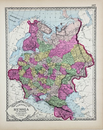 1887 RUSSIA Map ORIGINAL (12X9) TUNISON - MOSCOW - KIEV CRIMEA - ST ...