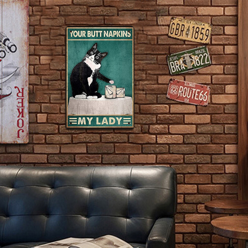 Table Cat Retro Metal Plate Tin Sign Plaque Poster for Bar Club Cafe ...
