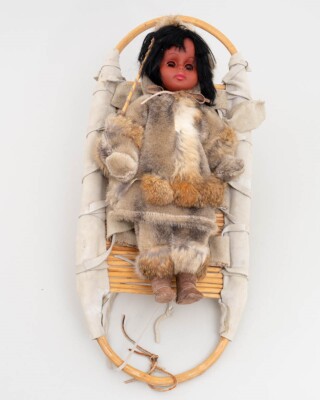 Vintage Eskimo Alaskan Inuit Doll in Fur with Papoose Baby Carrier ...
