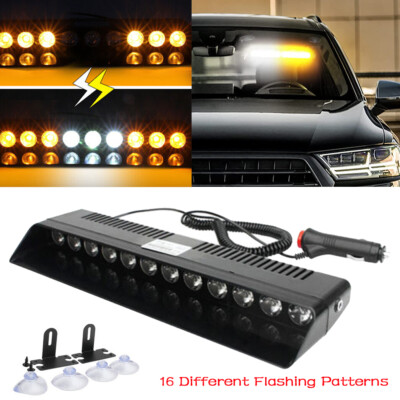 Car Strobe Light Bar Emergency Flash Windshield Warning Lamp 12V Amber ...
