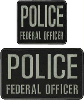 POLICE F OFFICER EMBROIDERY PATCH 10X6 and 6x5 HOOK ON BACK BLACK/GRAY ...