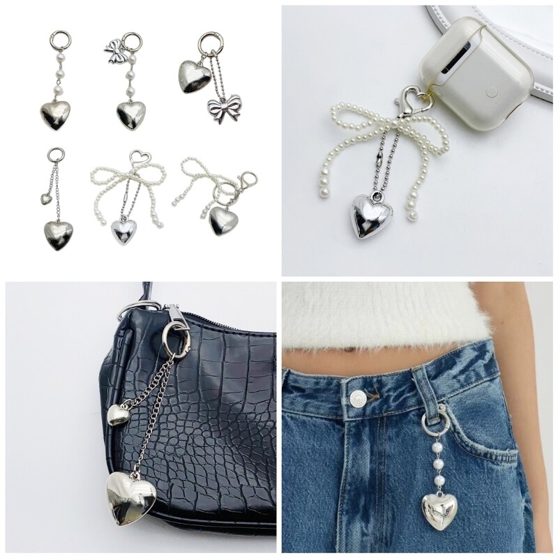 Silver Heart Keychain Pendant Stylish Alloy Keyring Accessory Bag ...