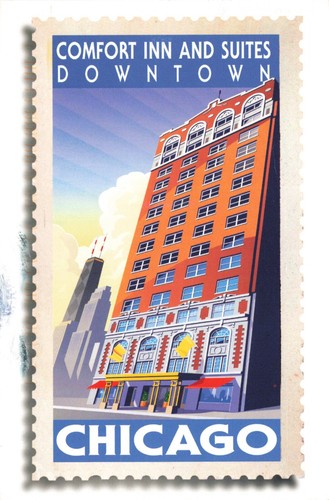 Postcard IL Chicago Comfort Inn Suites Hotel Art Sears Tower Stamp ...