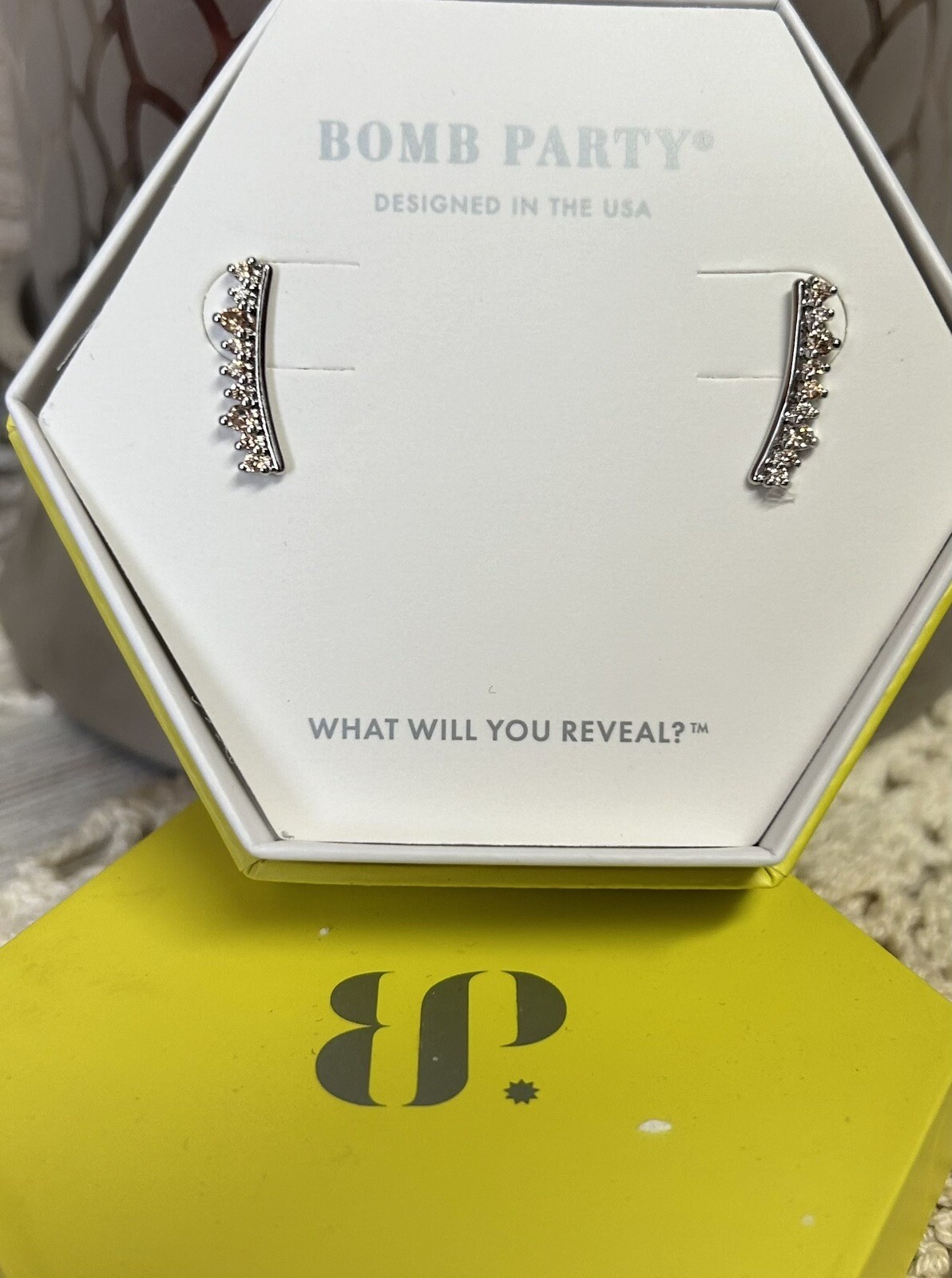 Bomb Party “The Magnolia Earrings” Smokey Topaz Cubic Zirconia Rhodium ...