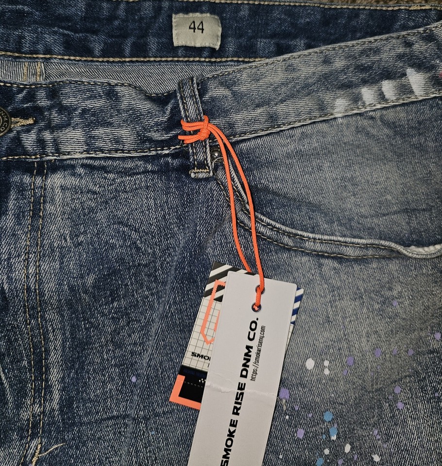 Smoke Rise MEN DISTRESS GRAFFITI PATCH BLUE DENIM JEAN SHORTS WAIST 44 ...