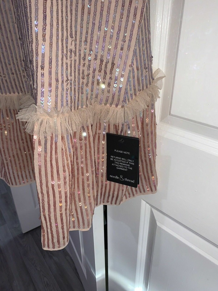 BNWT Needle & Thread Dusky Pink Frill Tulle Sequin XS, 8 Gatsby Party ...