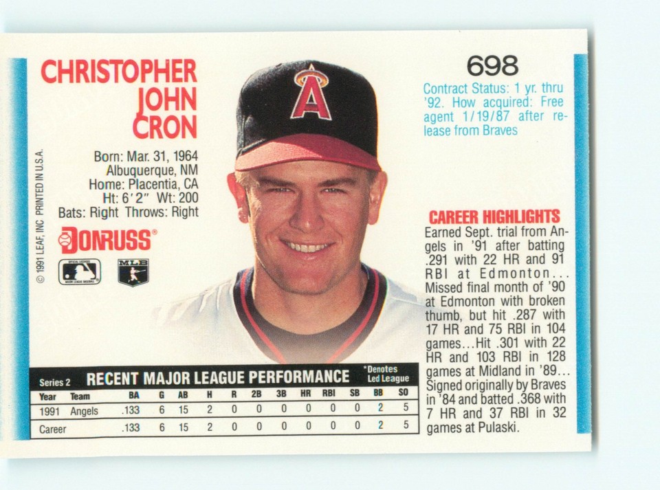 1992 Donruss #698 Chris Cron California Angels | eBay