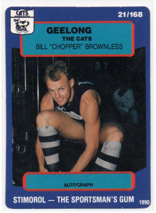 1990 VFL AFL SCANLENS STIMOROL FOOTBALL CARD - 21 Bill BROWNLESS ...