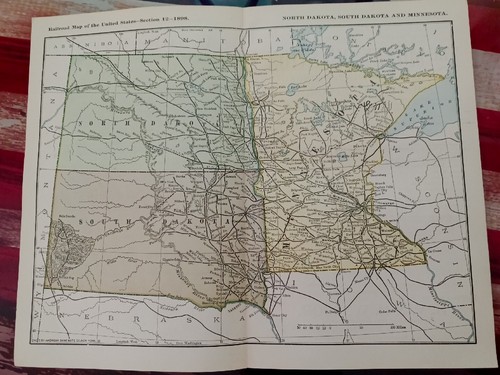 ☆1898 Original Railroad Map NORTH South DAKOTA Minnesota ~ Train Routes ...