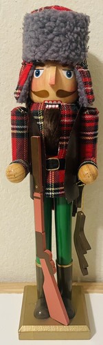 Wooden 15” Hunter Nutcracker Figurine Holding Rifle And Deer Antlers ...