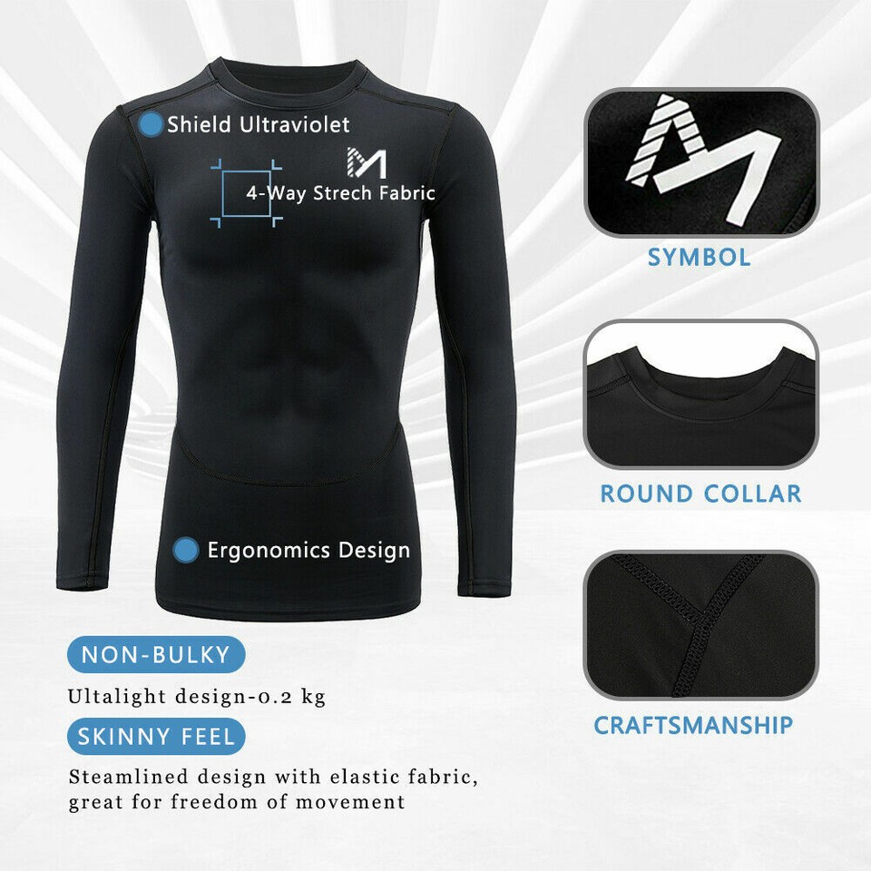 Mens Long Sleeve Compression Shirts Base Layer workout Running Shirts ...