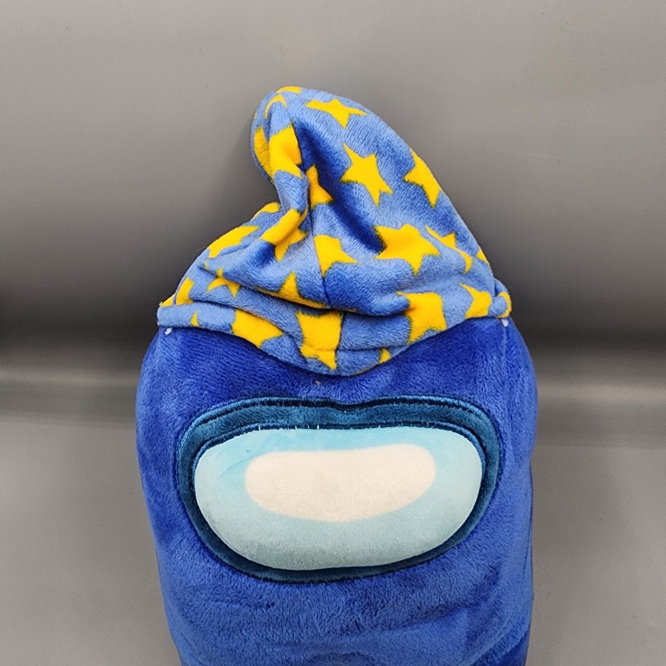 Toikido Among Us Plush Blue 12" Sleeping Cap Wizard Hat Gold Stars Soft ...