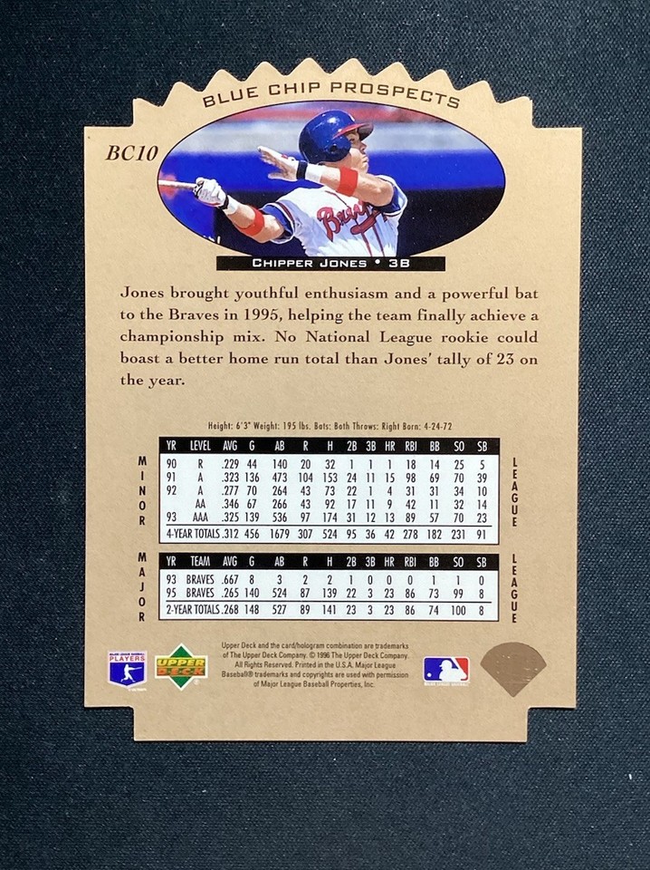 1996 Upper Deck Blue Chip Prospects Chipper Jones #BC10 HOF Braves | eBay