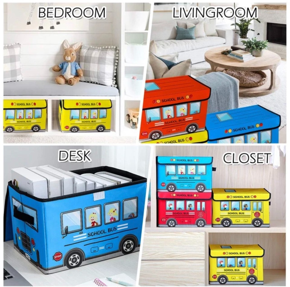 3pack Bus Storage Box for Kids,Foldable Toy Boxes Books,Toy bin with ...