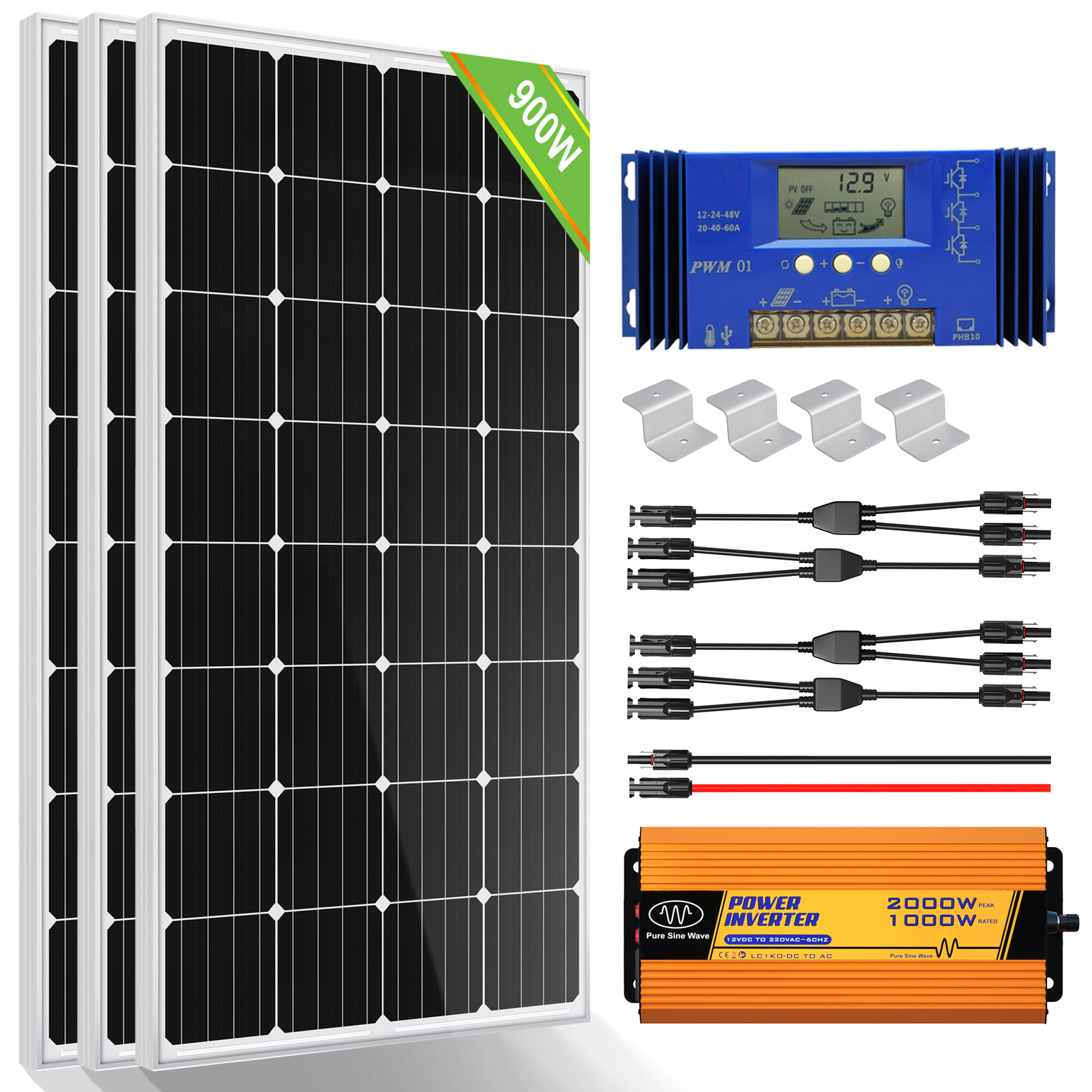 【10%OFF】300W 600W 900W Mono Solar Panel Kit 3.6KWh With 12V Lithium ...