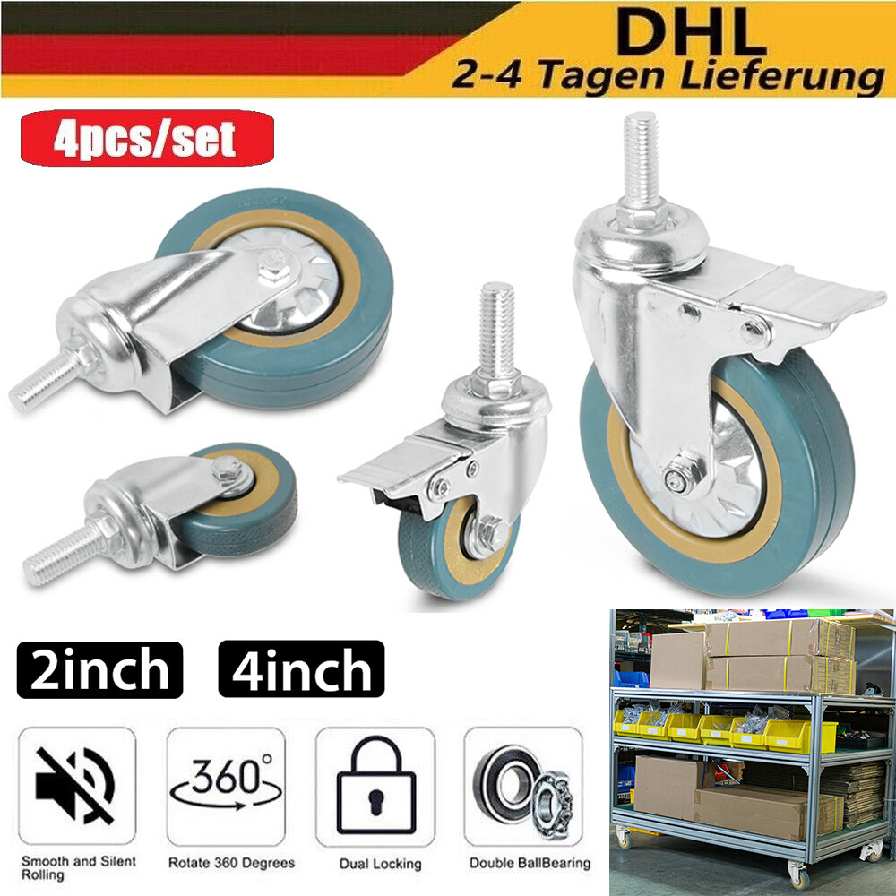 4 Stück Transportrollen Schwerlastrollen Lenkrolle mit Gewindestift ...