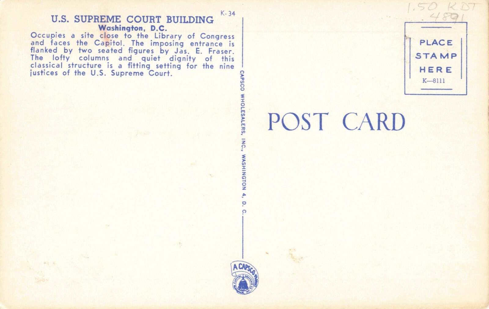 Postcard US Supreme Court Building Washington DC | eBay
