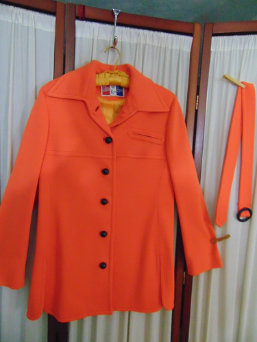 1960s Lilli Ann Knit Jacket w/Belt- S/M- Bright Orange-VG- FLASHY MOD ...