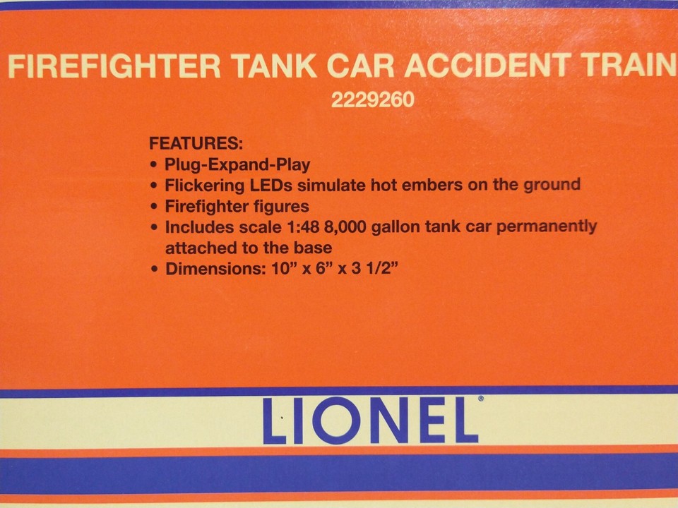 Lionel O Scale "Firefighter Tank Car Accident Training" 2229260 ~ TS | eBay