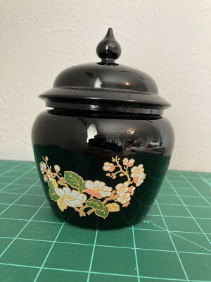 Vintage Avon Black Amethyst Glass Cherry Blossom Flower Ginger Jar W ...