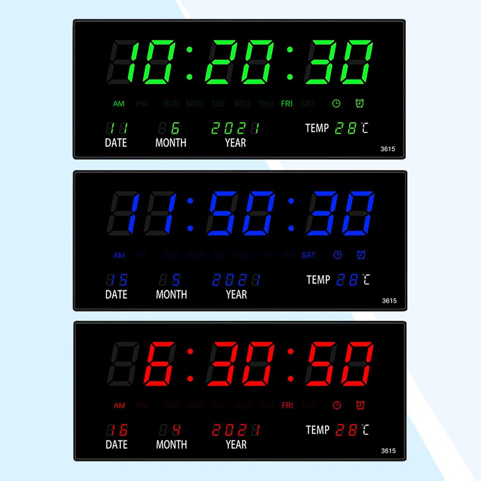 Digital Large Screen Wall Clock LED Display Desk Time Temperature ...