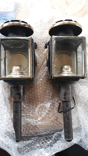 PAIR VINTAGE BRASS HORSE DOWN CARRIAGE LAMPS, LANTERN, COACH LIGHT ...