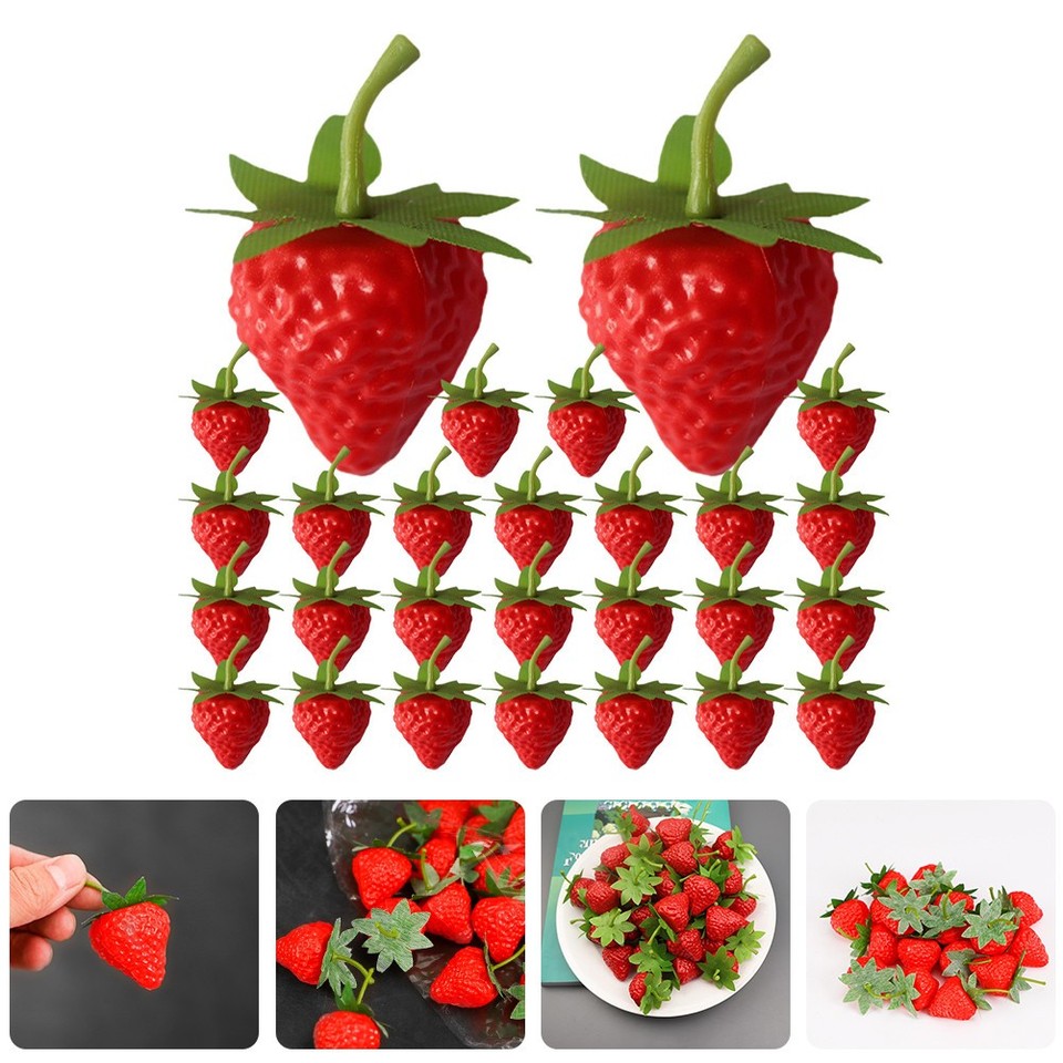 40 Pcs Realistic Fake Strawberry Simulated Fruits Dollhouse Miniatures ...