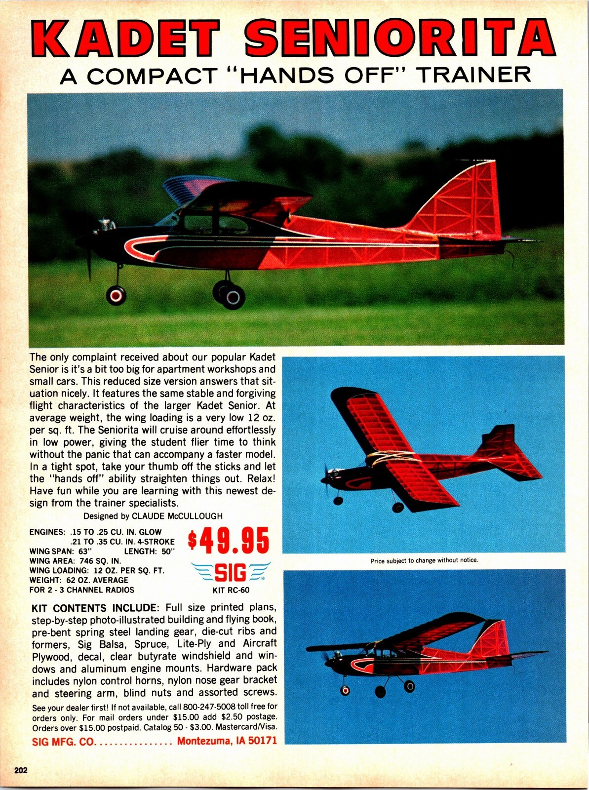 Sig Kadet Seniorita Trainer Airplane RC Print Ad Wall Art Decor | eBay