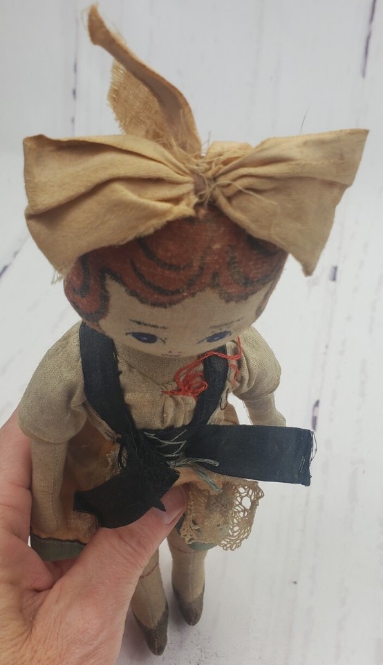 Antique Victorian Girl Rag Doll Ink Painted Face Hand Sewn Stuffed ...