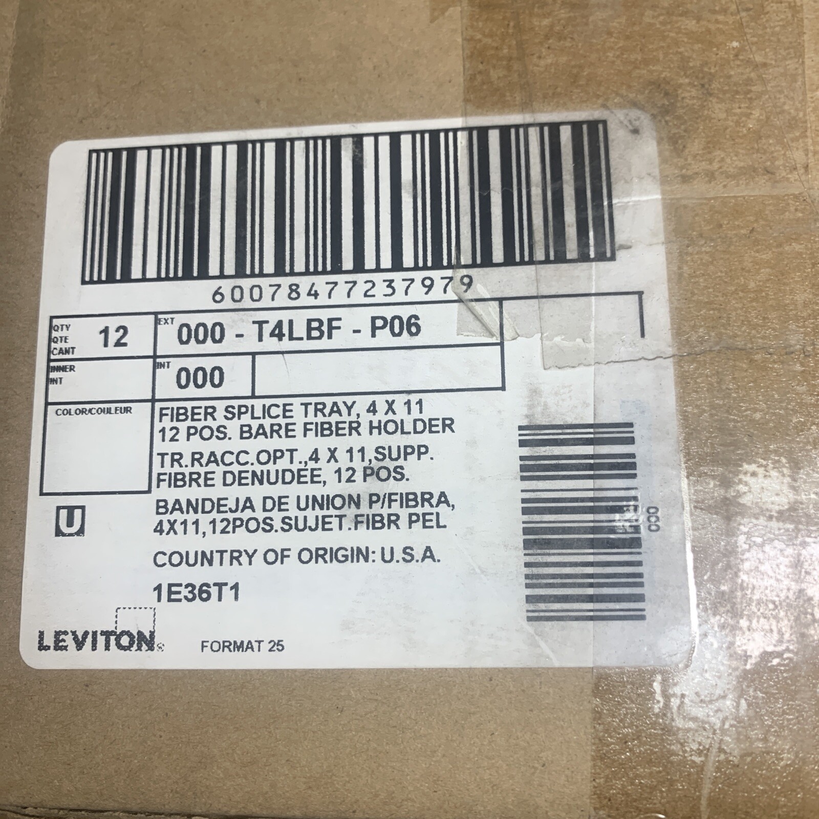 Leviton T4LBF-P06 Metal Fiber Splice Tray 12-fiber Standard, 4" W x 11. ...