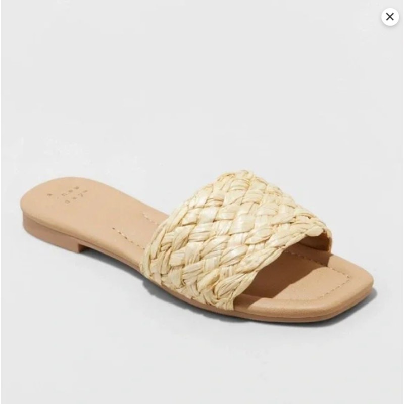 A New Day Womens Carissa Straw Sandals Slide Open Toes Beige Memory ...