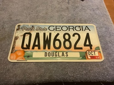 Georgia "Peach State" Flat License Plate Douglas County QAW6824 | eBay