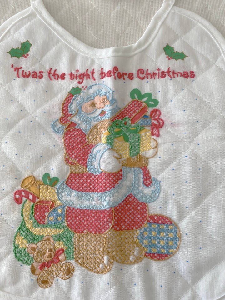 Hand Embroidered "SANTA" Baby Bib - NEW | eBay