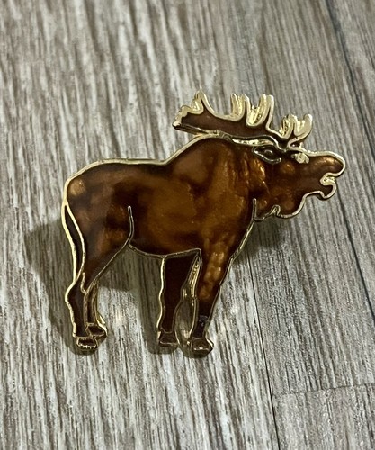 Vintage Brown Bull Moose Elk Antlers Gold Tone Metal & Enamel Lapel Pin ...