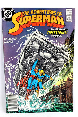 Adventures of Superman #449 Invasion First Strike UPC Newsstand 1989 DC ...