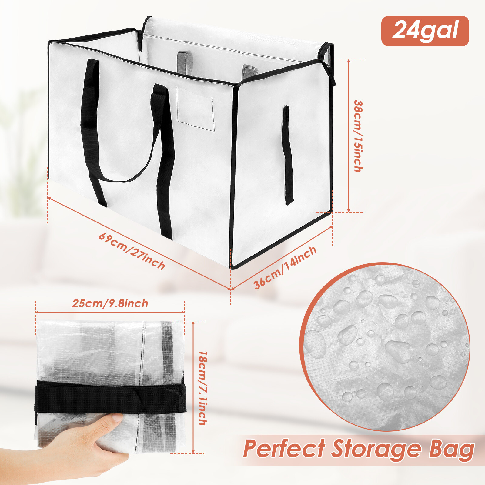 2Pcs Extra Large Moving Bags Foldable Pocket Storage Bags with Zipper ...