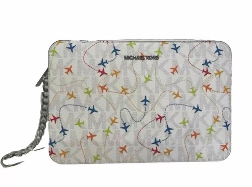 Michael Kors Jet Set WHITE Multi Airplane Print East West Crossbody Bag ...