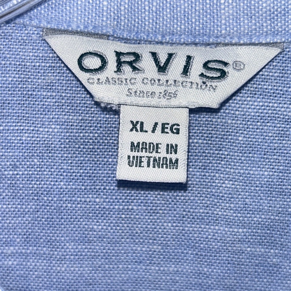 Orvis Classic Collection Shirt Womens XL Linen Rayon Roll Tab Button Up ...