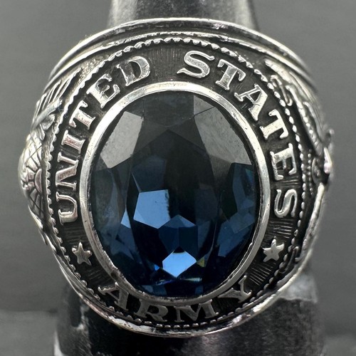 Crest Craft, US Army Lab Created Blue Stone Sterling Silver Ring Size 8 ...
