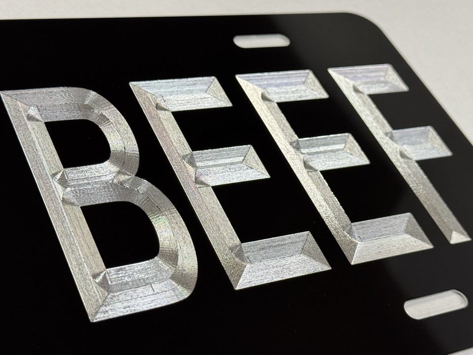 🔥REFLECTIVE🔥 Diamond Etched Engraved Eat Beef Car Tag Front License ...