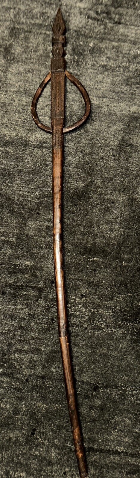 Rare 19th Century Hand Carved Wooden Sword Hilt Walking Stick Cane ...
