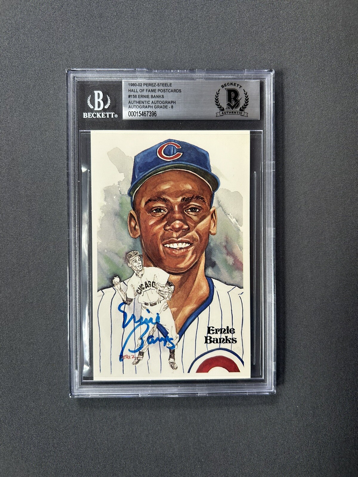 Ernie Banks Autographed Perez Steele HOF Postcard - Auto Grade Beckett ...